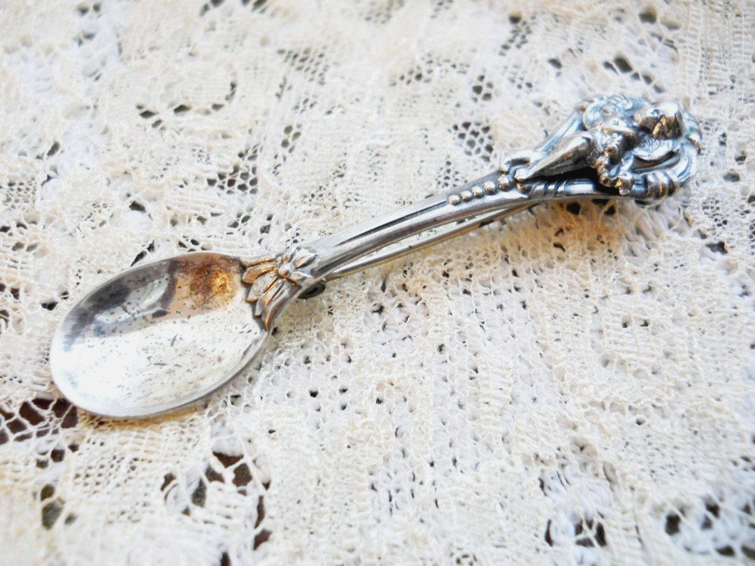 Antique 1930s - 50s Cherub Putti Cupid Angel Sterling Spoon Brooch ...