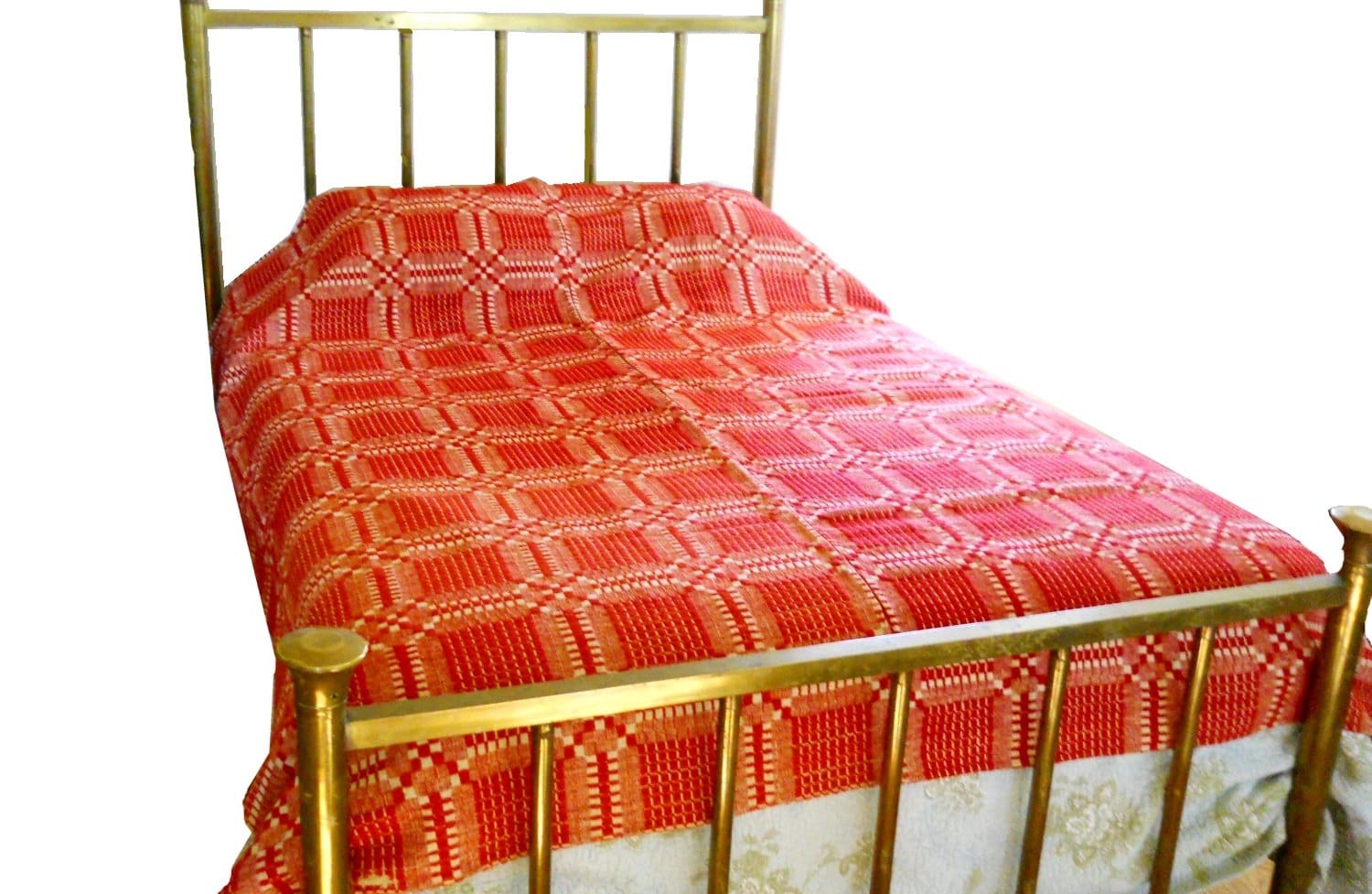 Antique 19th Century Jacquard Red Cream Wool Coverlet Handwoven Vintage ...