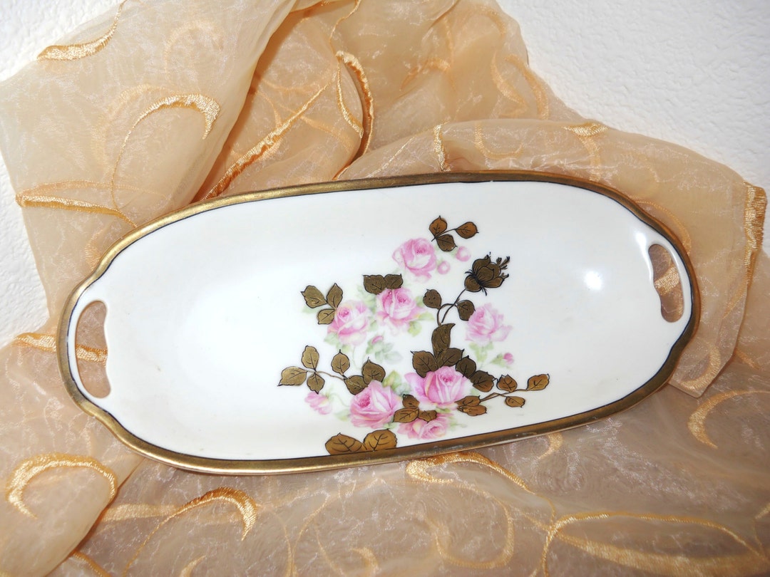Antique Victorian Prussia Porcelain Relish Dish, Pink Roses, German ...