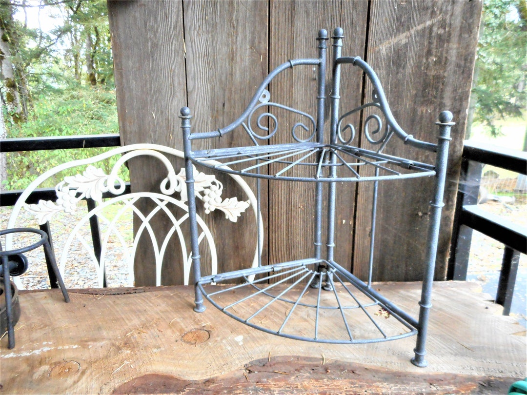 Vintage Rustic Gray Farmhouse Kitchen Tiered Grey Folding Metal Wire ...