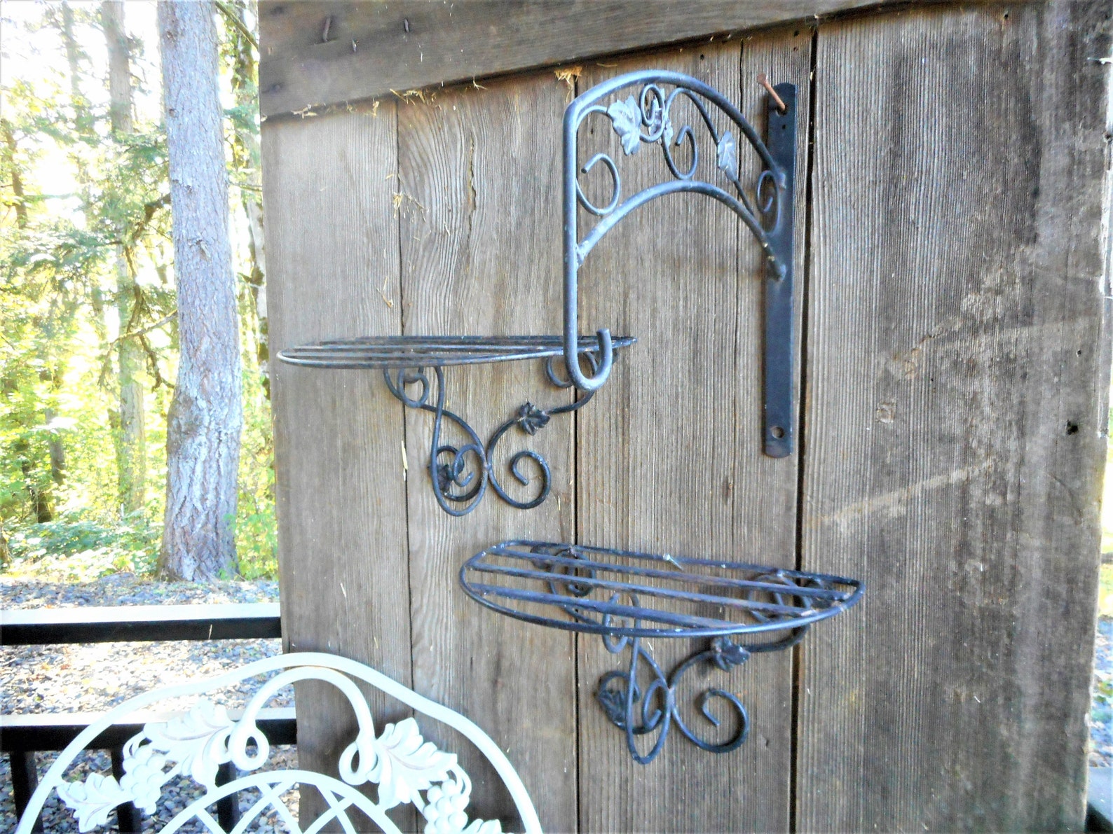 Vintage Garden Rustic Black Iron Ivy Planter Wall Shelf Pair & - Etsy