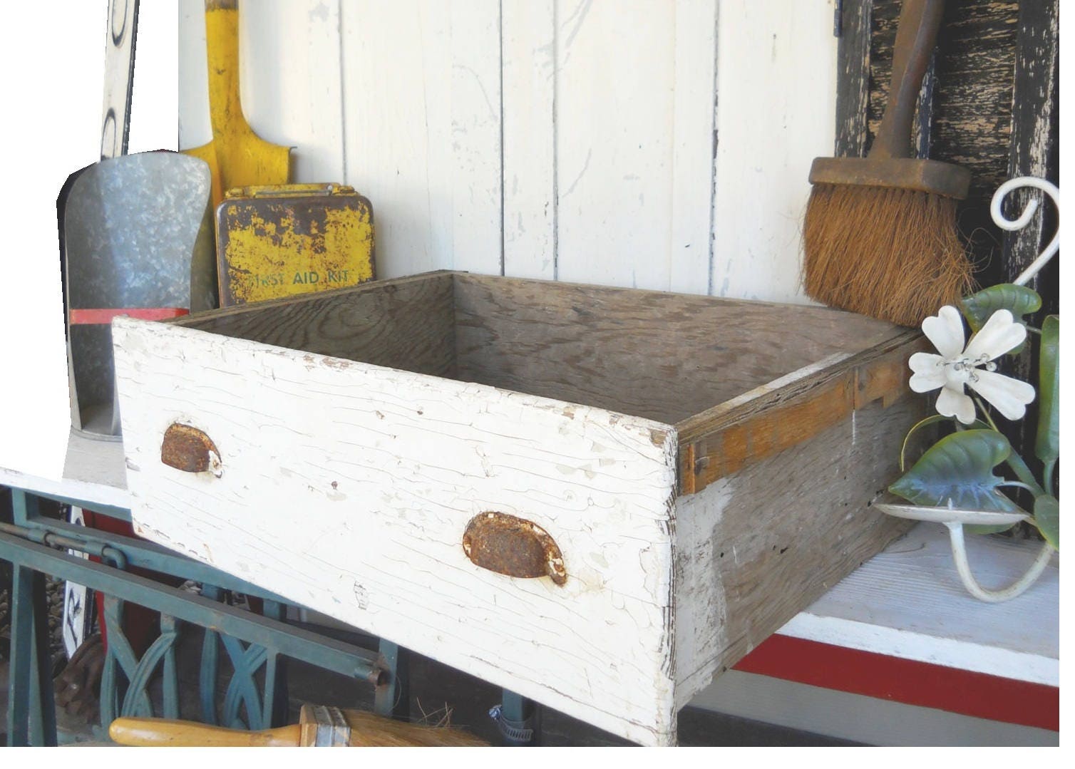 Antique Bin Industrial Planter Box Folk Art Barn Primitive Rustic Large ...