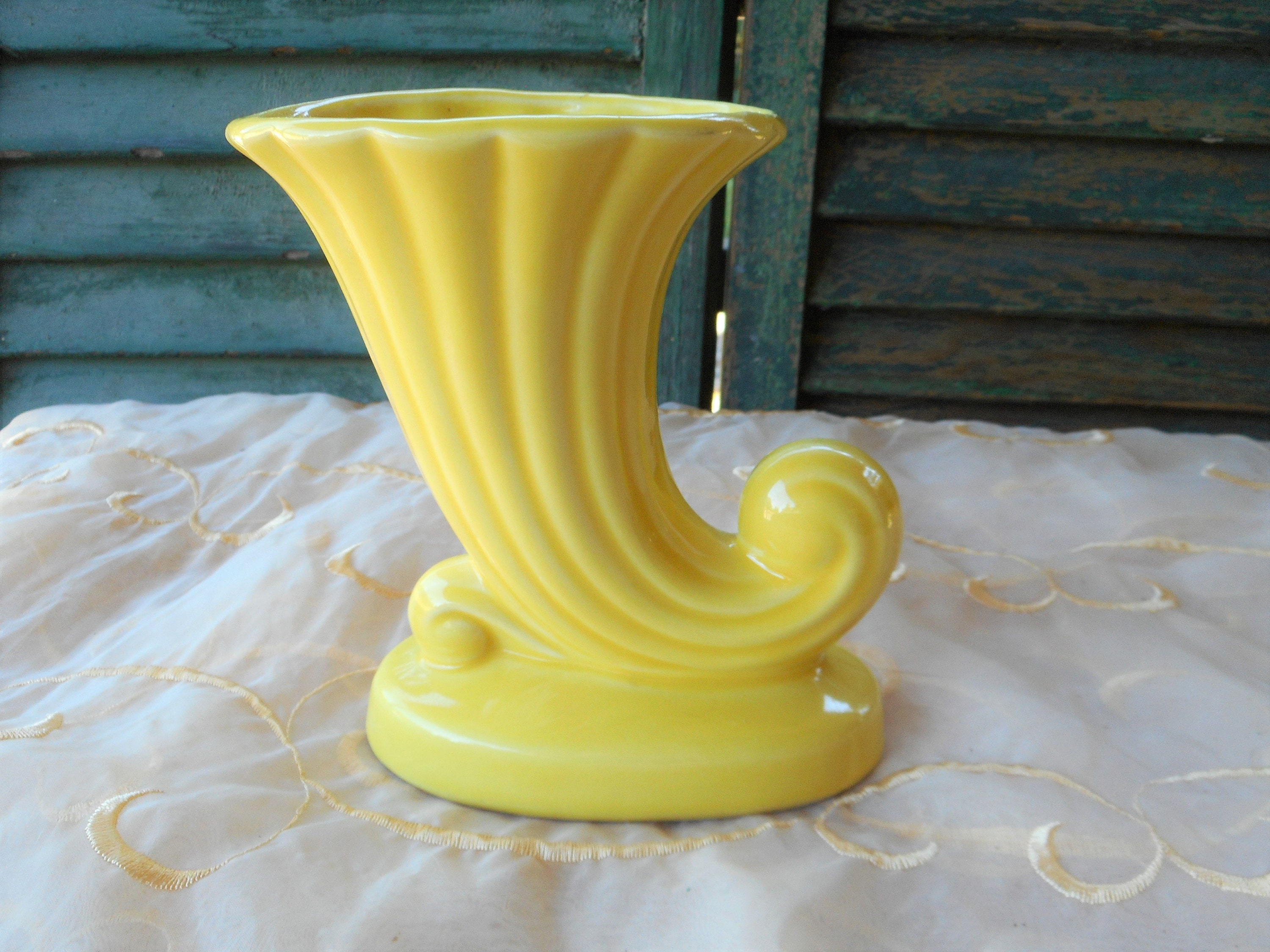 Home & Living Home Décor Vases Butter Yellow Vintage Cornucopia Vase ...