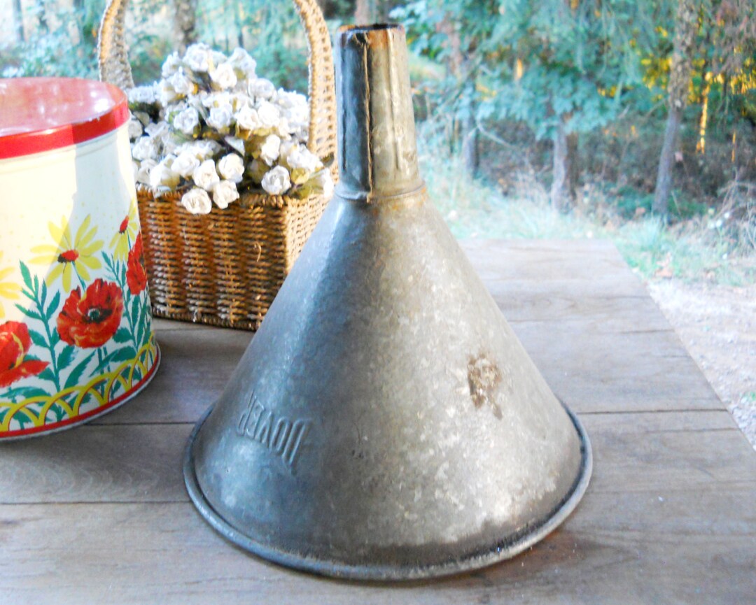 Vintage Dover Galvanized Aluminum Zinc Funnel, Rustic Industrial ...