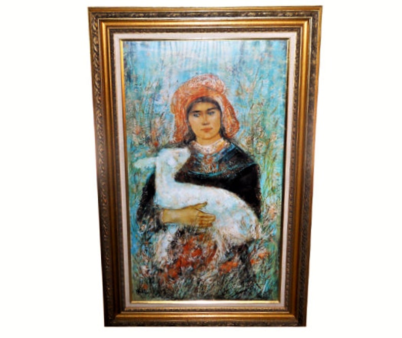 Rare 1980s Large Portrait Landscape Early Edna Hibel Lamb of Knossos ...