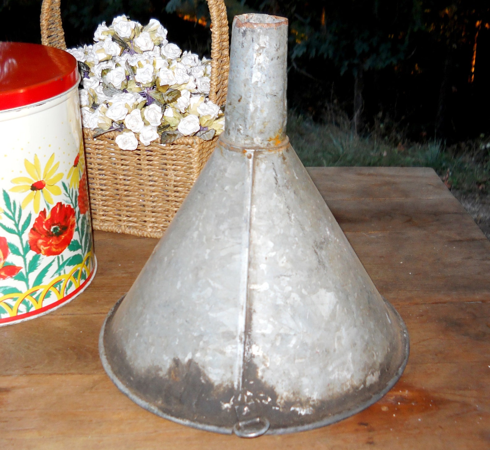 Vintage Dover Galvanized Aluminum Zinc Funnel, Rustic Industrial ...