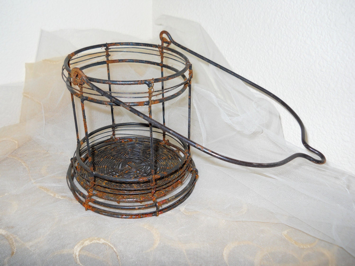 Vintage Rustic French Farmhouse Garden Woven Wire Metal Basket - Etsy