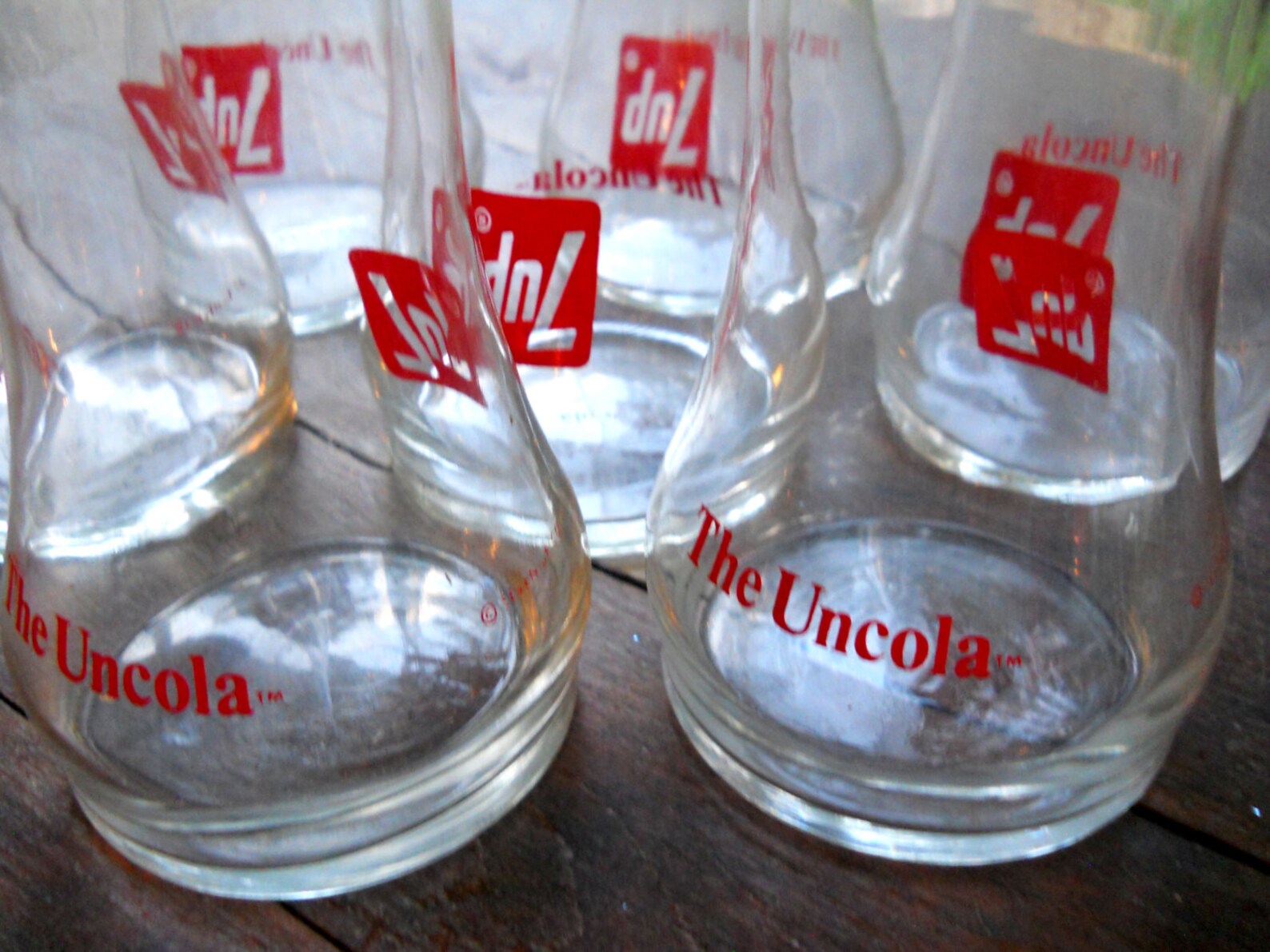 Vintage the Uncola 1970 7-UP Kitchen Patio Table Set of Seven Glass Red ...