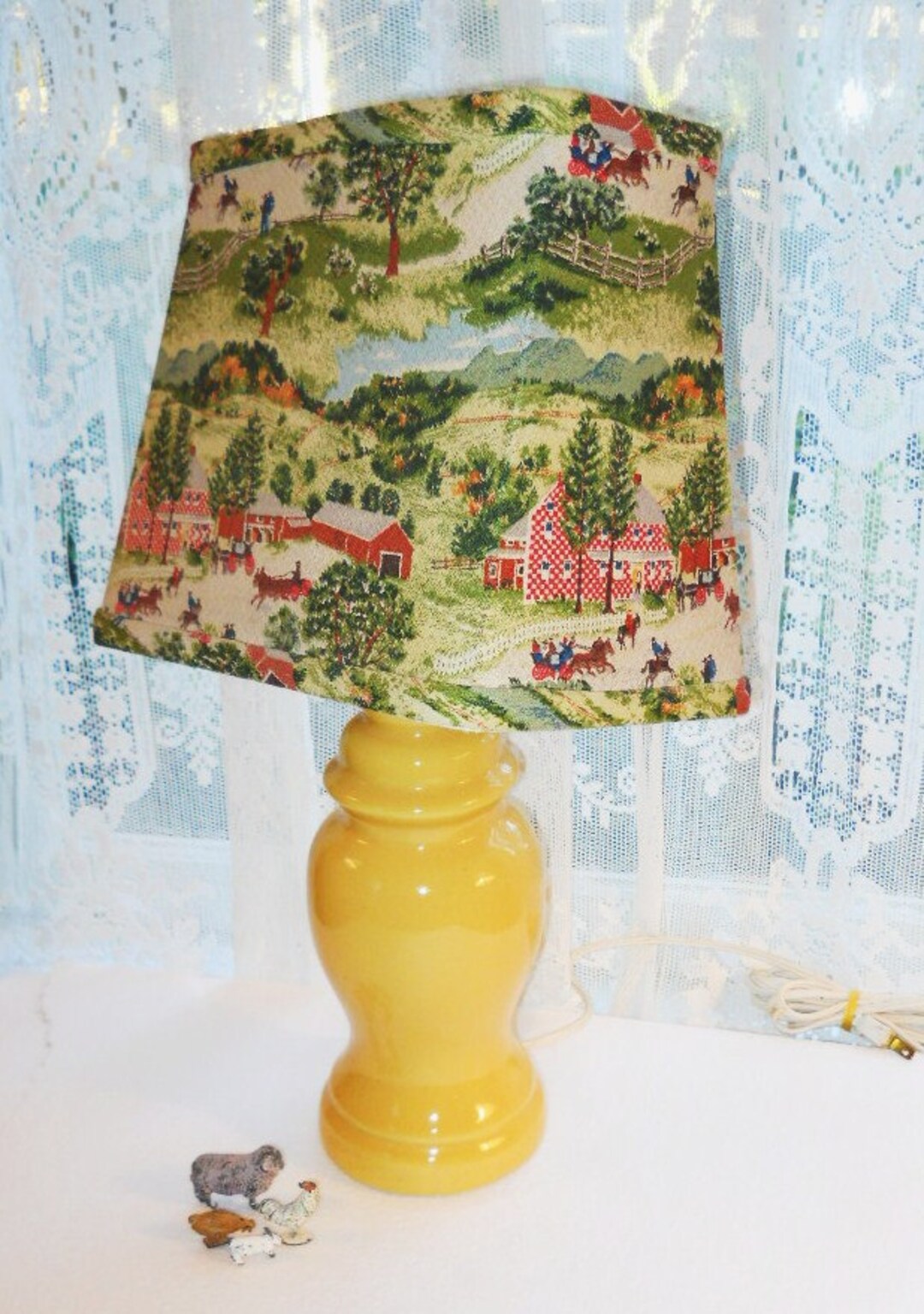 Antique Original Farmhouse Old Checkered House GRANDMA MOSES Barkcloth ...