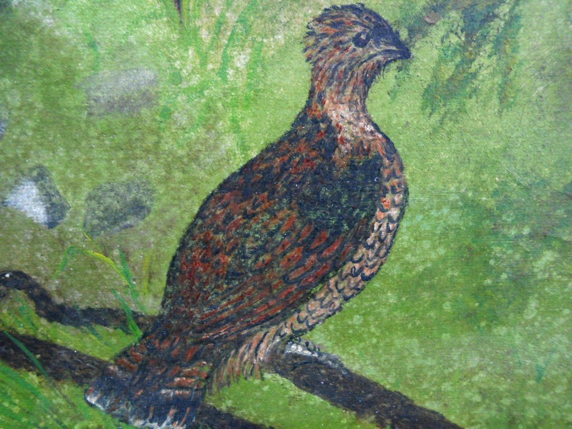 Antique Landscape Painting Grouse Mating Dance French Country | Etsy
