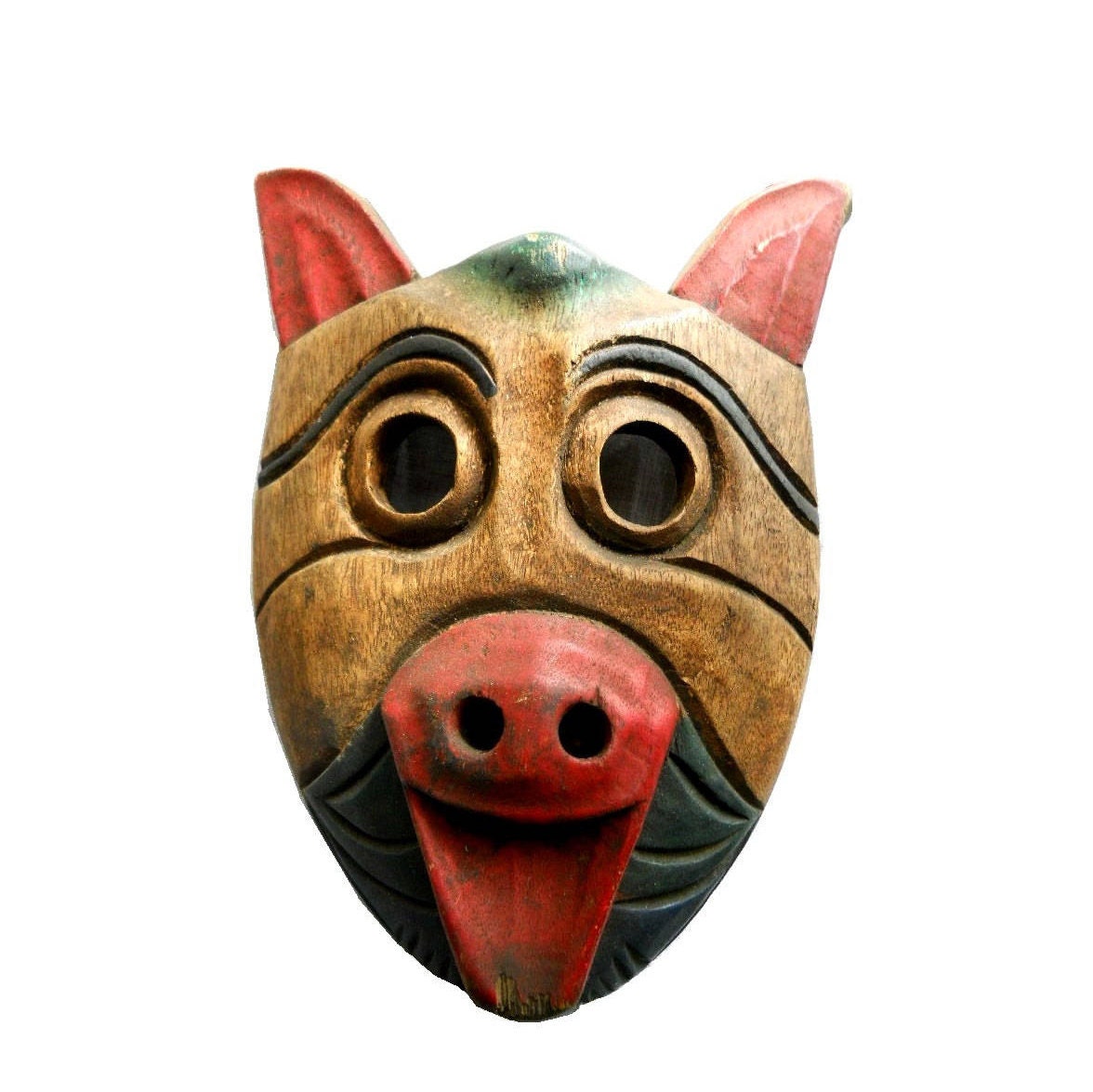 Vintage Ceremonial Tribal Native Bear Pig Mask Rustic Wood Industrial ...