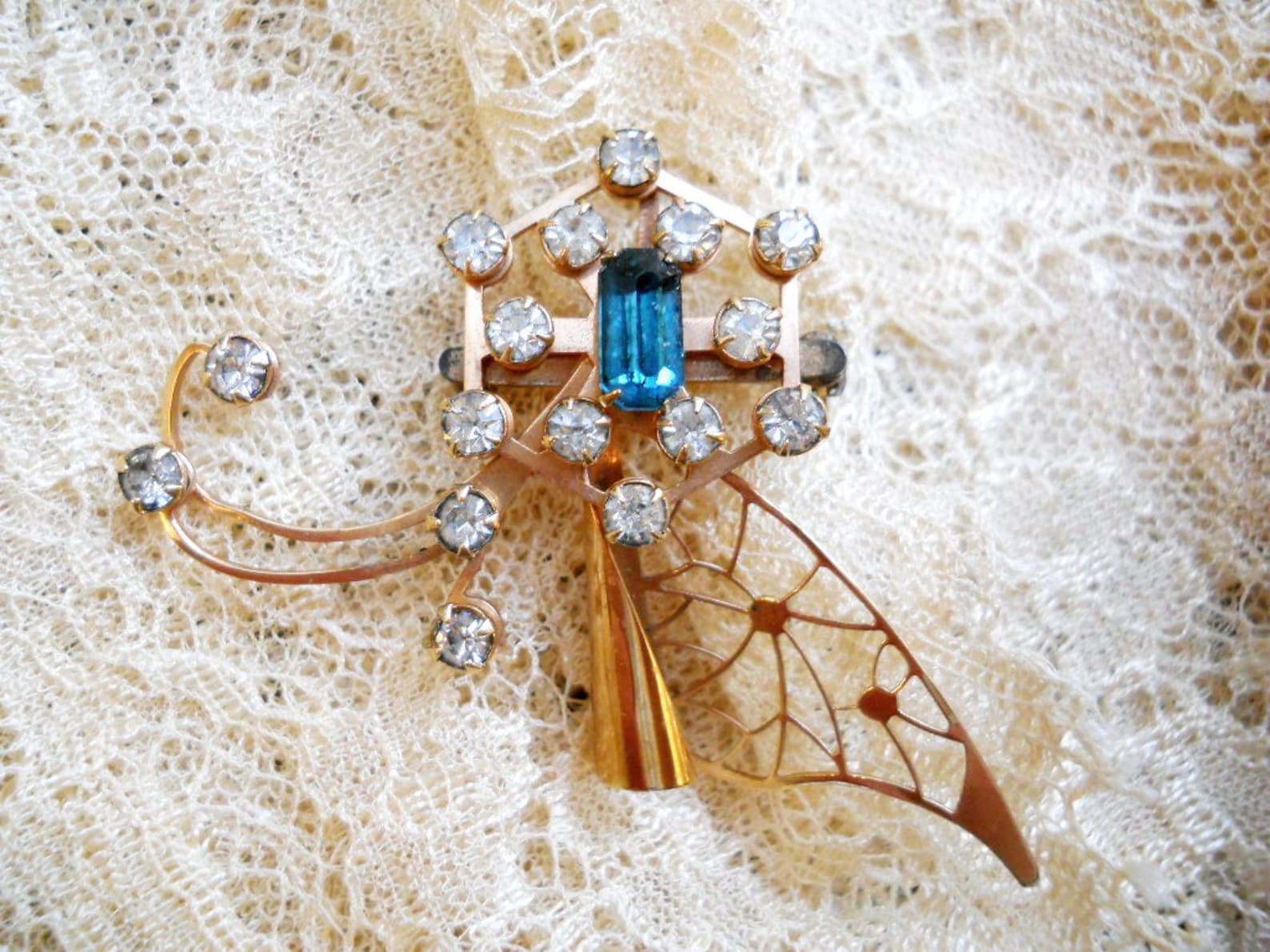 Vintage 1950s Art Deco Musical Note Figural Brooch Pendant Rhinestone ...
