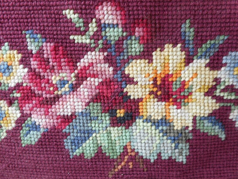 Vintage Victorian Petite Point Burgundy Red Green Velvet Presentation ...