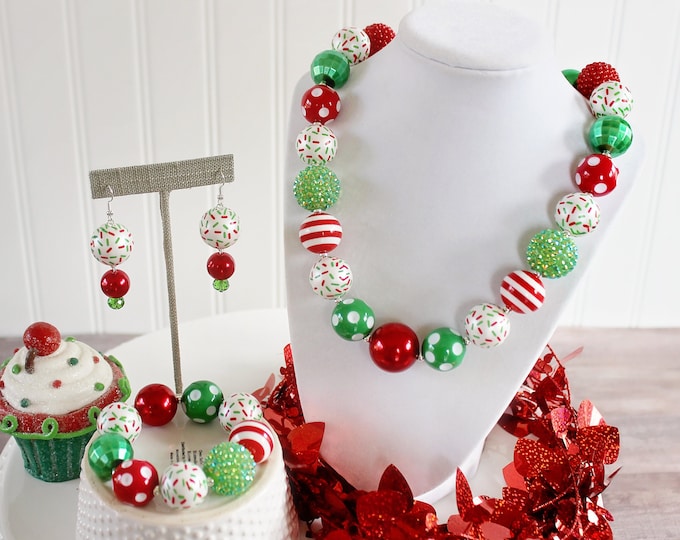 Christmas Bubblegum Necklace, Chunky Necklace, Toddler Jewelry, Girls ...