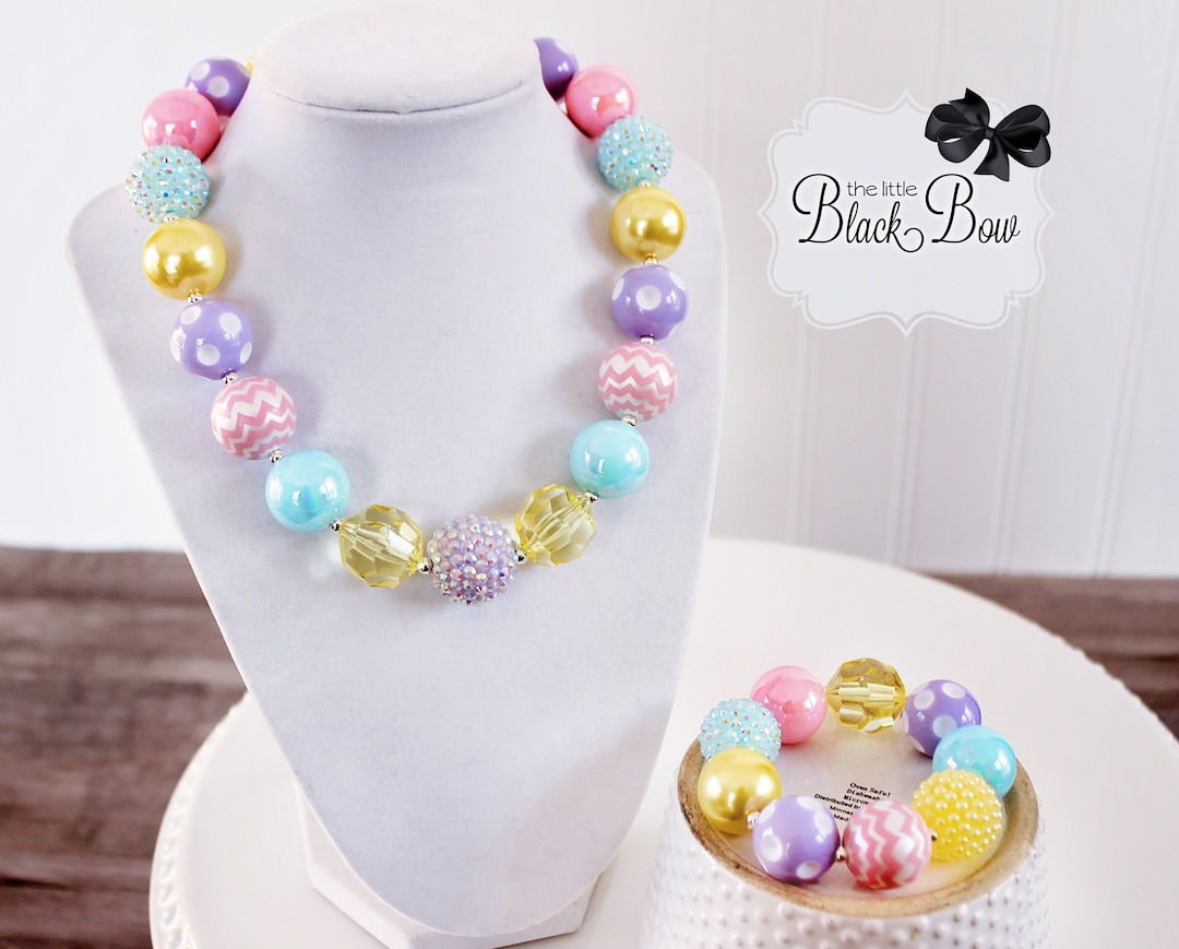 PASTEL EASTER Necklace, Easter Chunky Necklace, Pink Purple Blue Yellow ...
