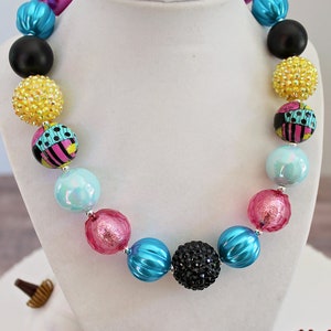 RAGDOLL Chunky Necklace, Halloween Jewelry, Patchwork Pink Blue Yellow ...