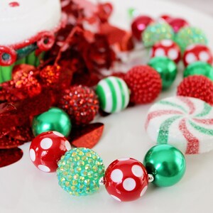 PEPPERMINT SWIRL Christmas Statement Necklace, Chunky Bracelet, Red & Green Beads, Child or ...