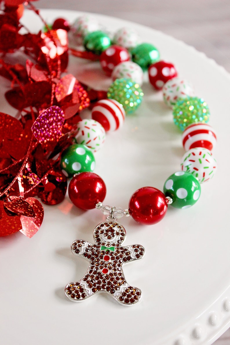 GINGERBREAD SPRINKLES Christmas Necklace, Chunky Bracelet, Red Green ...
