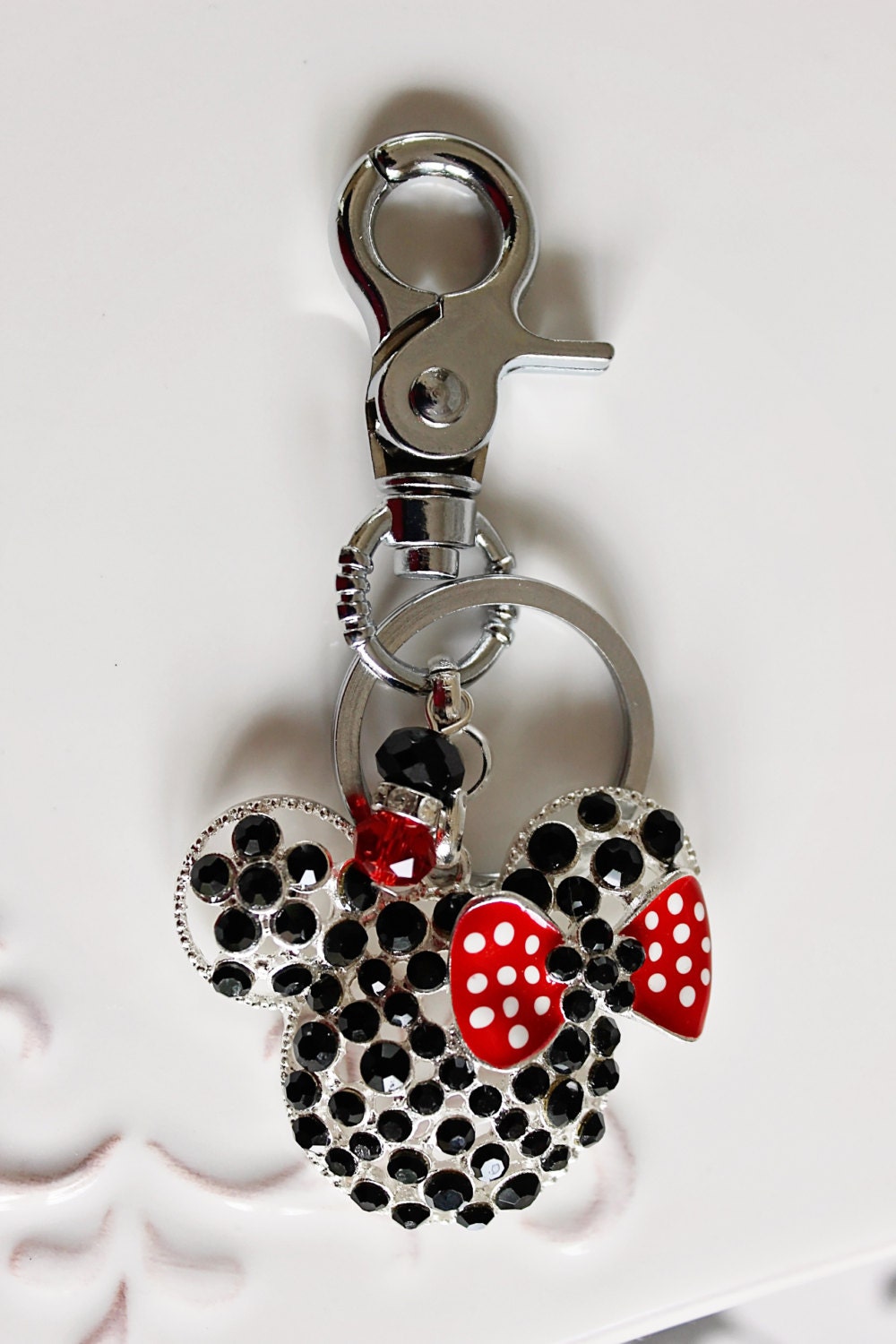 MINNIE Key Chain Mickey Key Ring Key Fob Rhinestone Pendant | Etsy