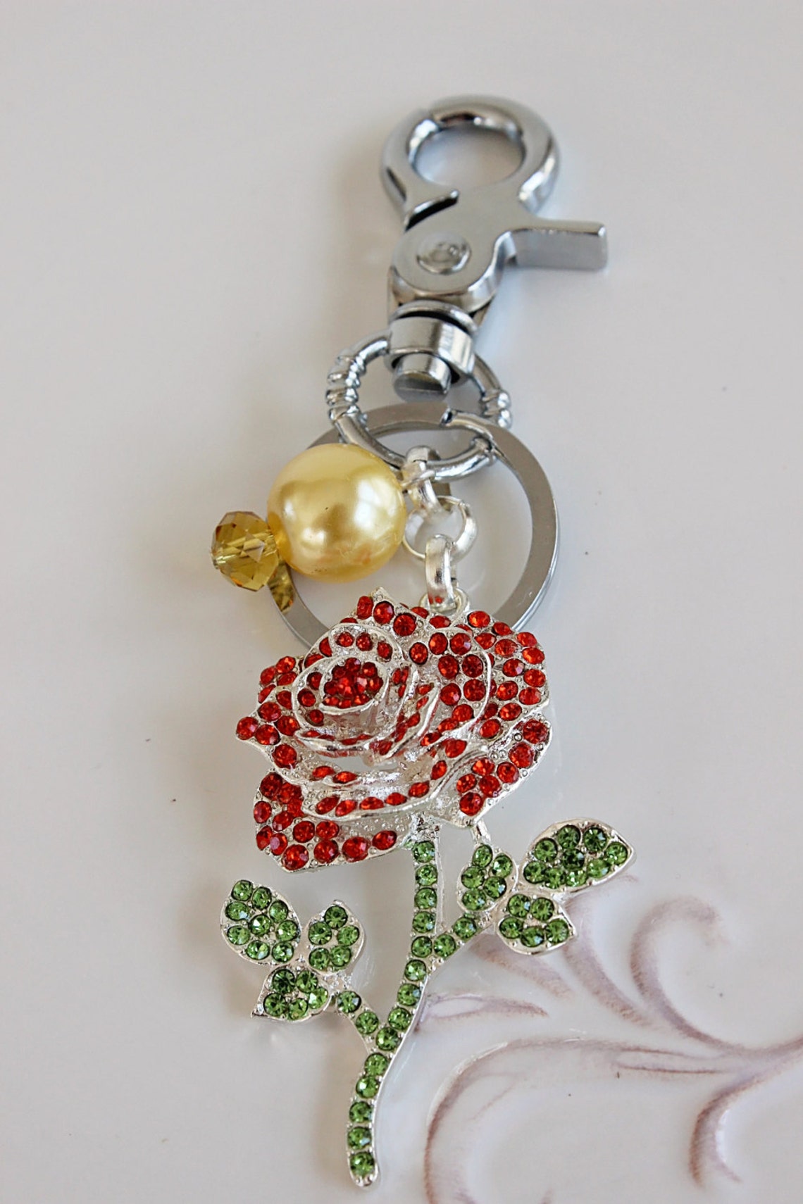BELLE Key Chain, Beauty and the Beast Key Ring, Key Fob Rhinestone ...