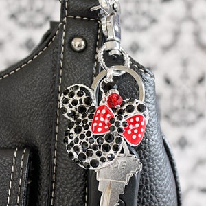 MINNIE Key Chain, Mickey Key Ring, Key Fob Rhinestone Pendant Keychain ...
