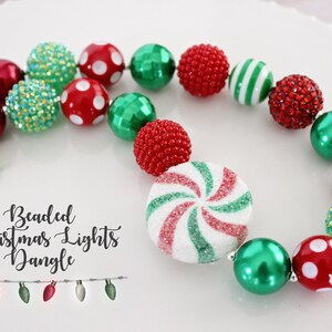PEPPERMINT SWIRL Christmas Statement Necklace, Chunky Bracelet, Red & Green Beads, Child or ...