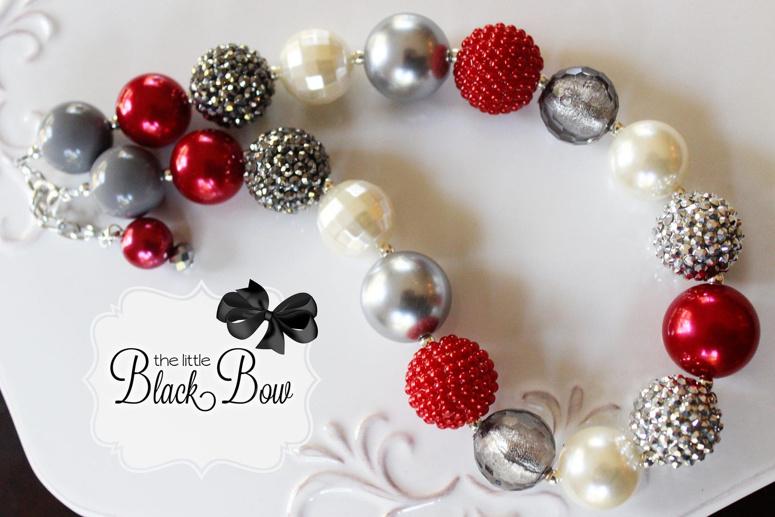 MERRY & BRIGHT Christmas Necklace Chunky Bracelet Red Silver - Etsy