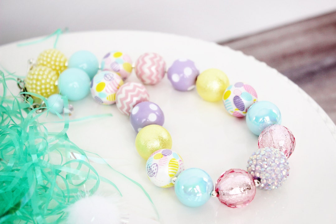 PASTEL EASTER Necklace, Easter Chunky Necklace, Pink Purple Blue Yellow ...