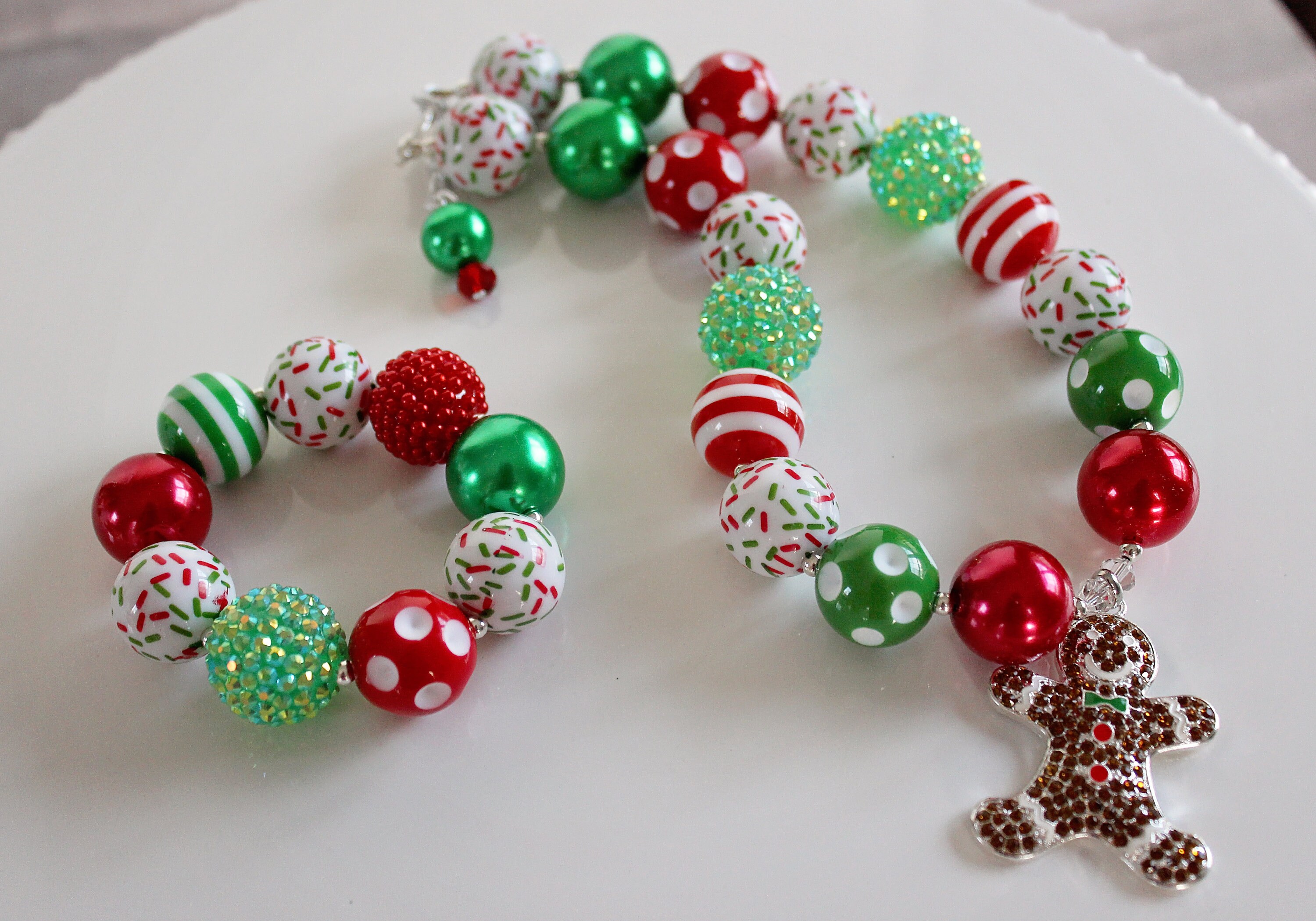 GINGERBREAD SPRINKLES Christmas Necklace Chunky Bracelet Red | Etsy