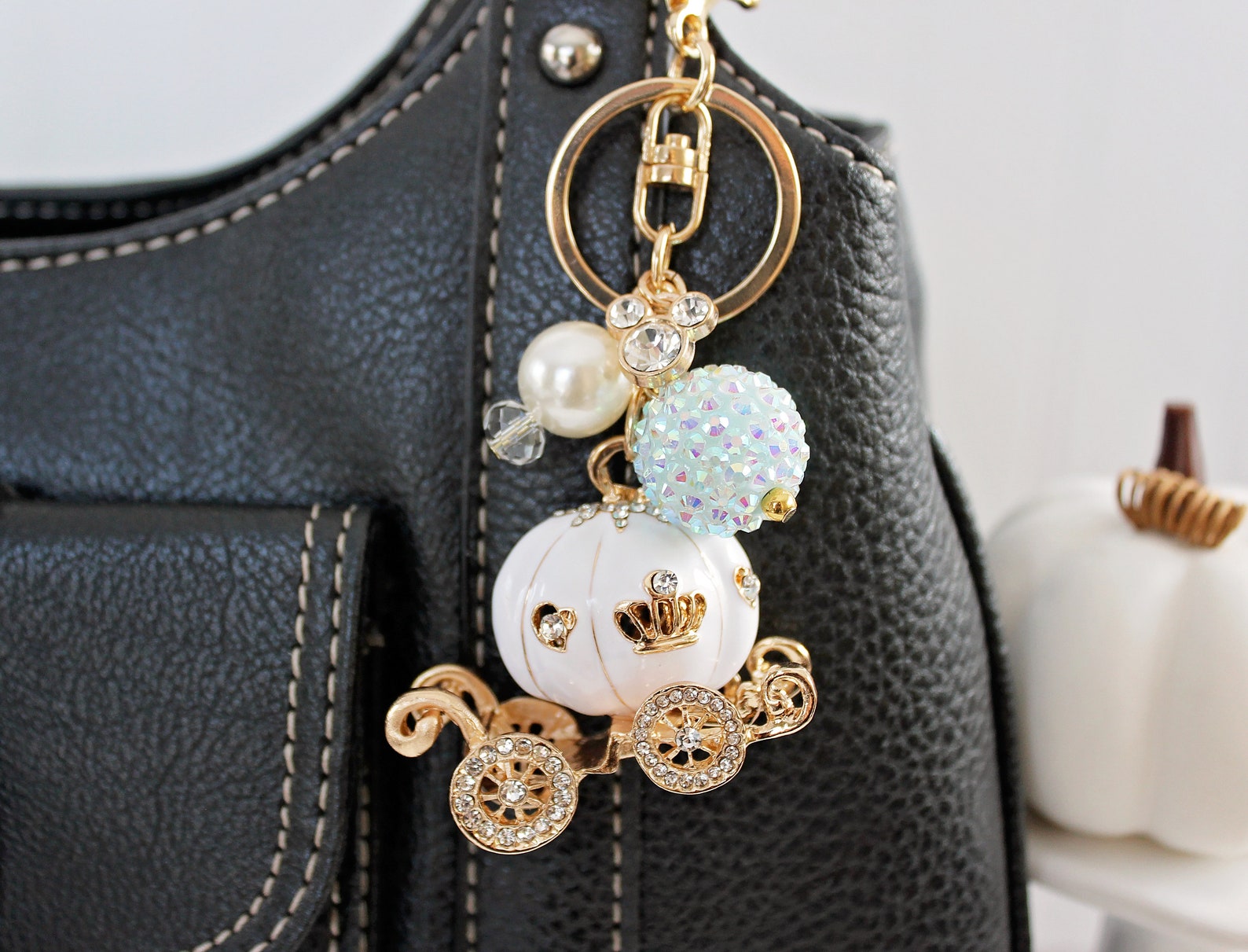 ENCHANTED CARRIAGE Key Chain, Cinderella Key Ring, Key Fob Rhinestone ...