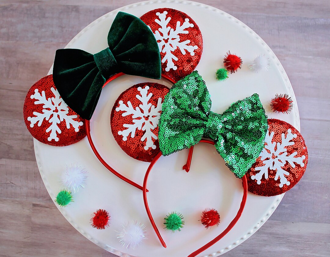 MERRY MOUSE Christmas Disney Ears Headband, Snowflake Mickey Ears, Red ...