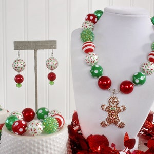 GINGERBREAD SPRINKLES Christmas Necklace, Chunky Bracelet, Red Green ...