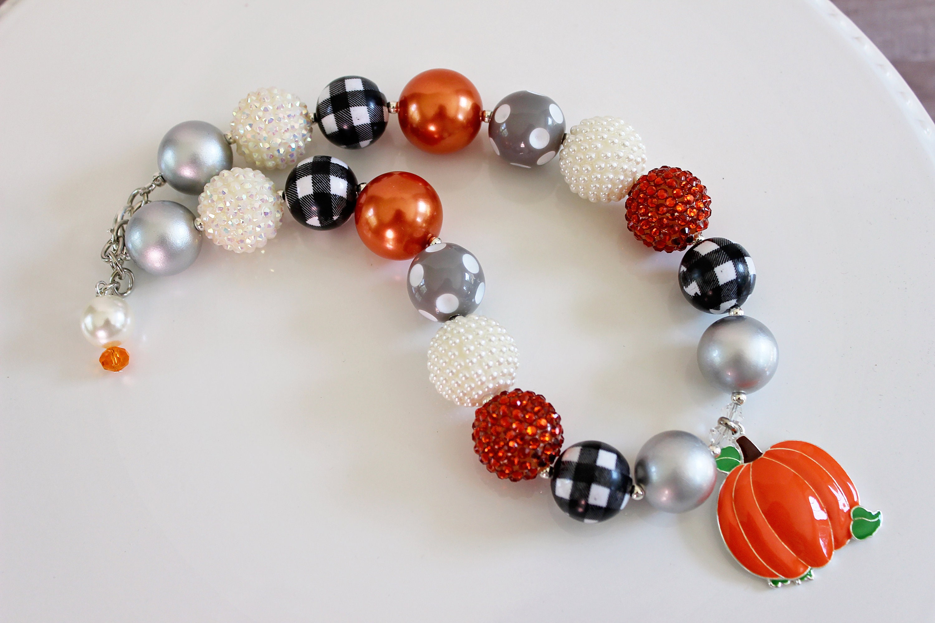 BUFFALO PLAID PUMPKIN Necklace Fall Statement Necklace Black | Etsy