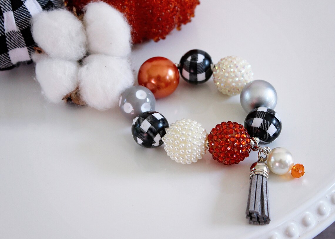 BUFFALO PLAID PUMPKIN Necklace Fall Statement Necklace Black | Etsy