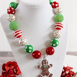 GINGERBREAD SPRINKLES Christmas Necklace, Chunky Bracelet, Red Green ...