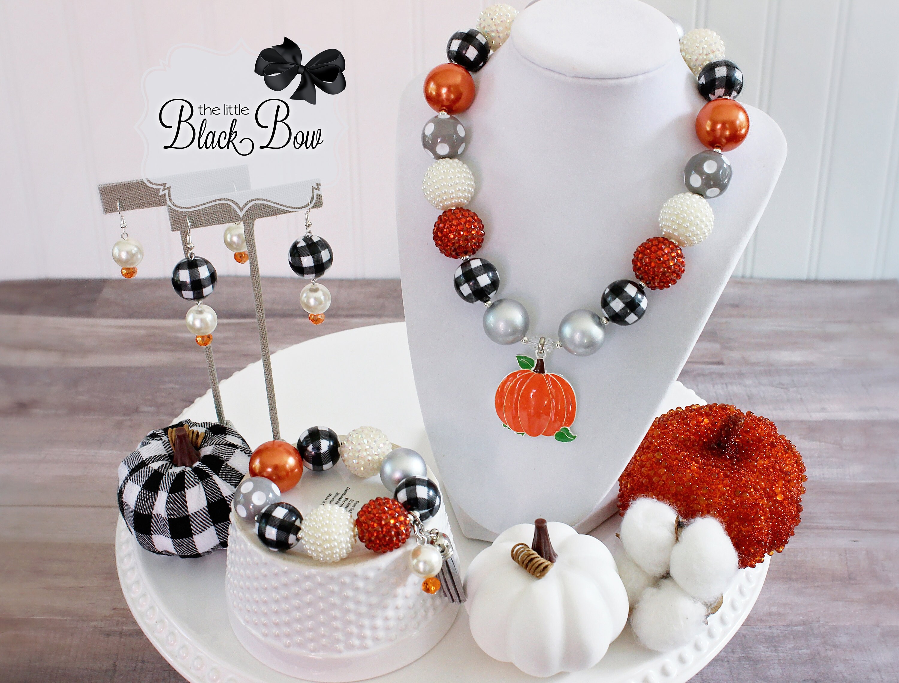 BUFFALO PLAID PUMPKIN Necklace Fall Statement Necklace Black | Etsy