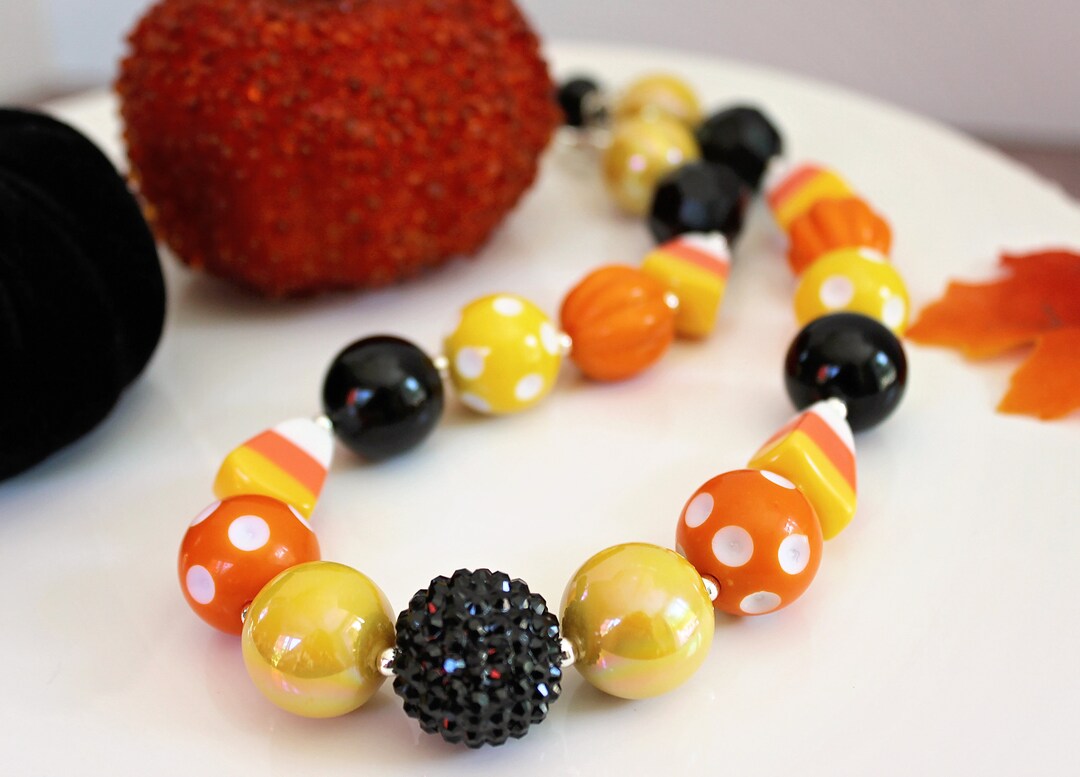CANDY CORN Chunky Necklace, Halloween Jewelry, Orange Yellow Black ...