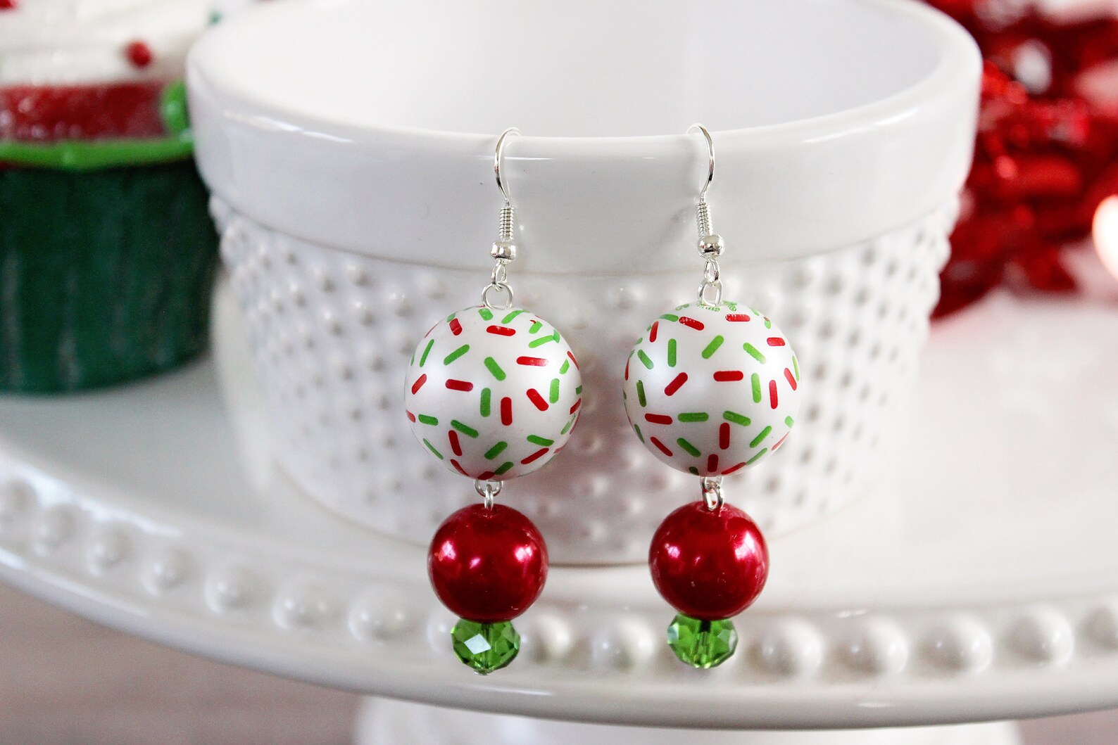 GINGERBREAD SPRINKLES Christmas Necklace, Chunky Bracelet, Red Green ...