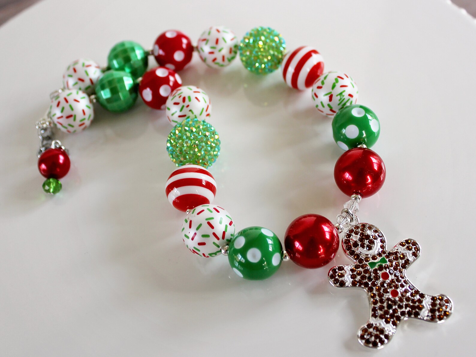 GINGERBREAD SPRINKLES Christmas Necklace, Chunky Bracelet, Red Green ...