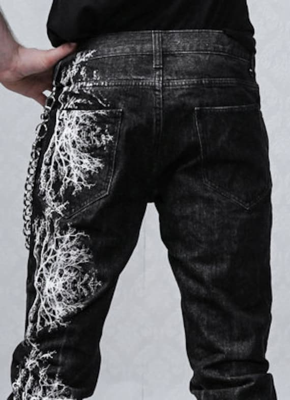BRANCHES - Art Print Jeans, Silk Screen Printed Artwork BRANCHES - Art Print Jeans, Silk Screen Printed Artwork