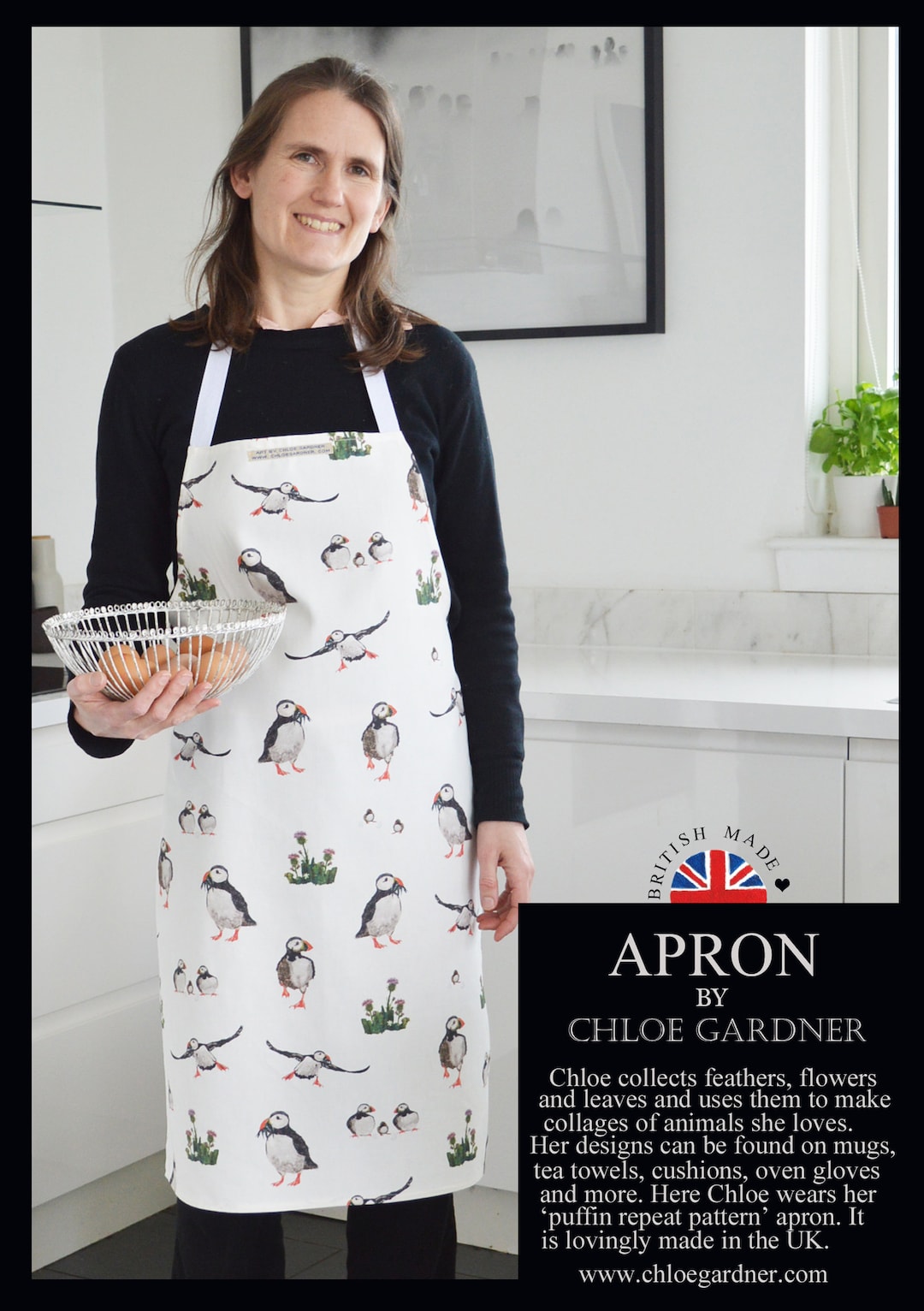 Puffin Apron - Multi Puffin Design Wildlife Apron -kitchenware - Nature ...