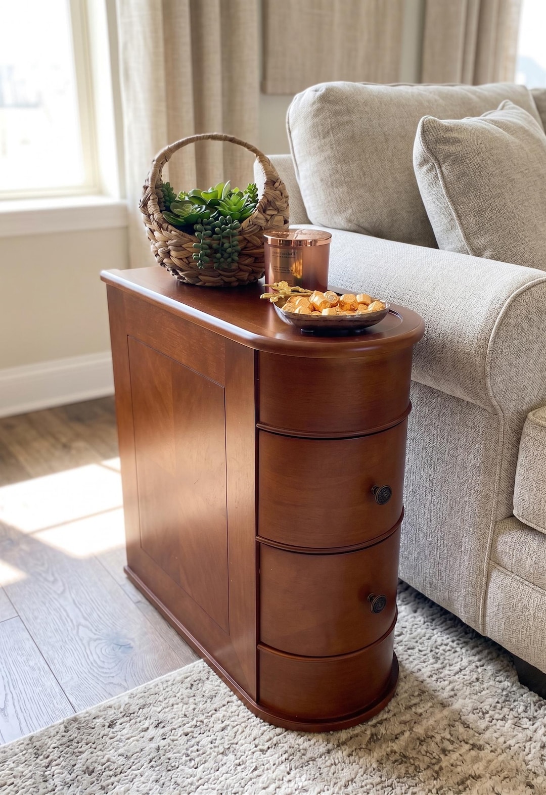 Vintage Slim End Table, Brown Wood Sofa Side Table, Narrow Nightstand ...