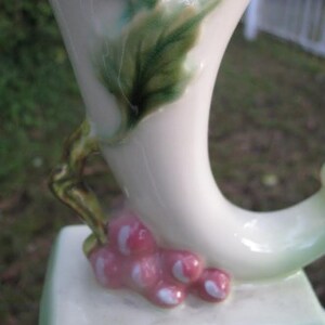 Hull Tokay Pink Grapes Pink Green Pottery Cornucopia Footed Vase ...