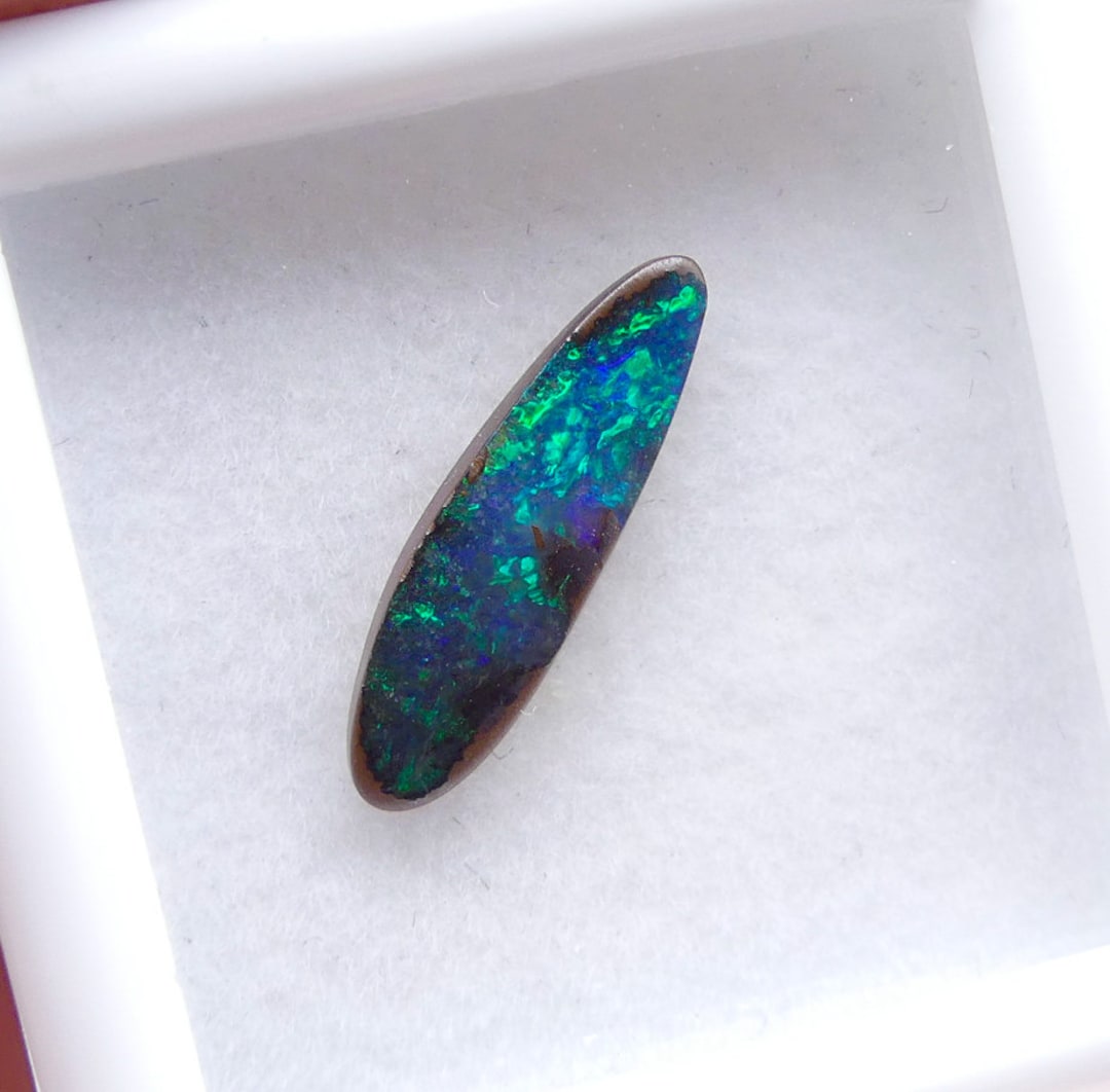 Australian Opal, Natural Boulder Opal, Blue, Green, 14x4.5x2mm, 1.3ct ...