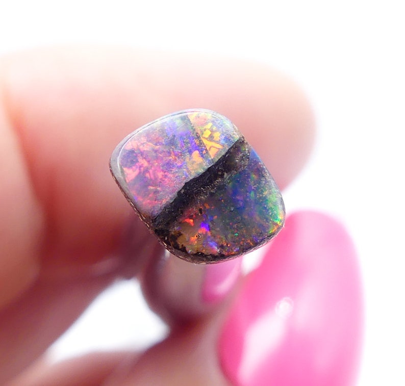 Australian Opal, Natural Boulder Opal Cabochon, Red Freeform 7x6x2.5mm ...