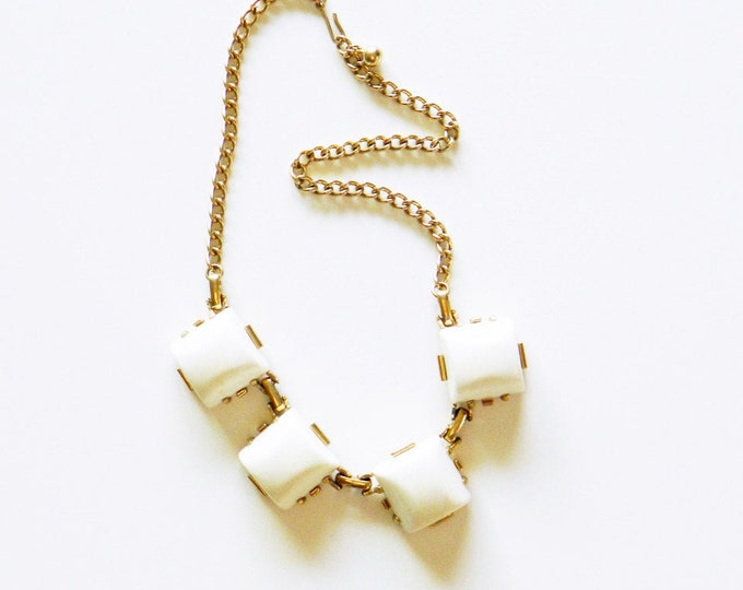 Chunky Mod Vintage Statement Necklace / White Square Chiclets Necklace ...