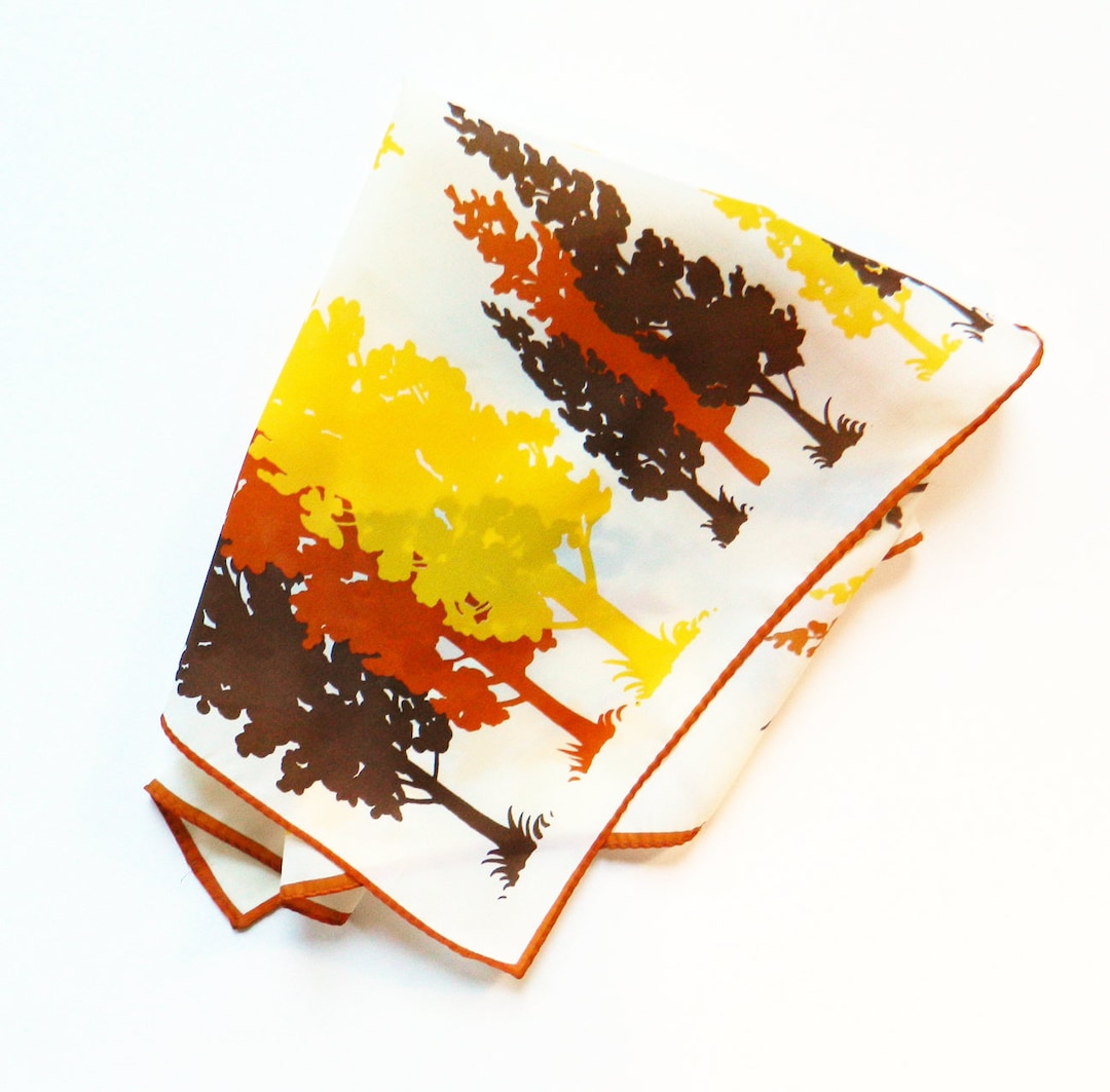Forest in the Trees Scarf / Vintage Colorful Square Scarf / Tall Trees ...