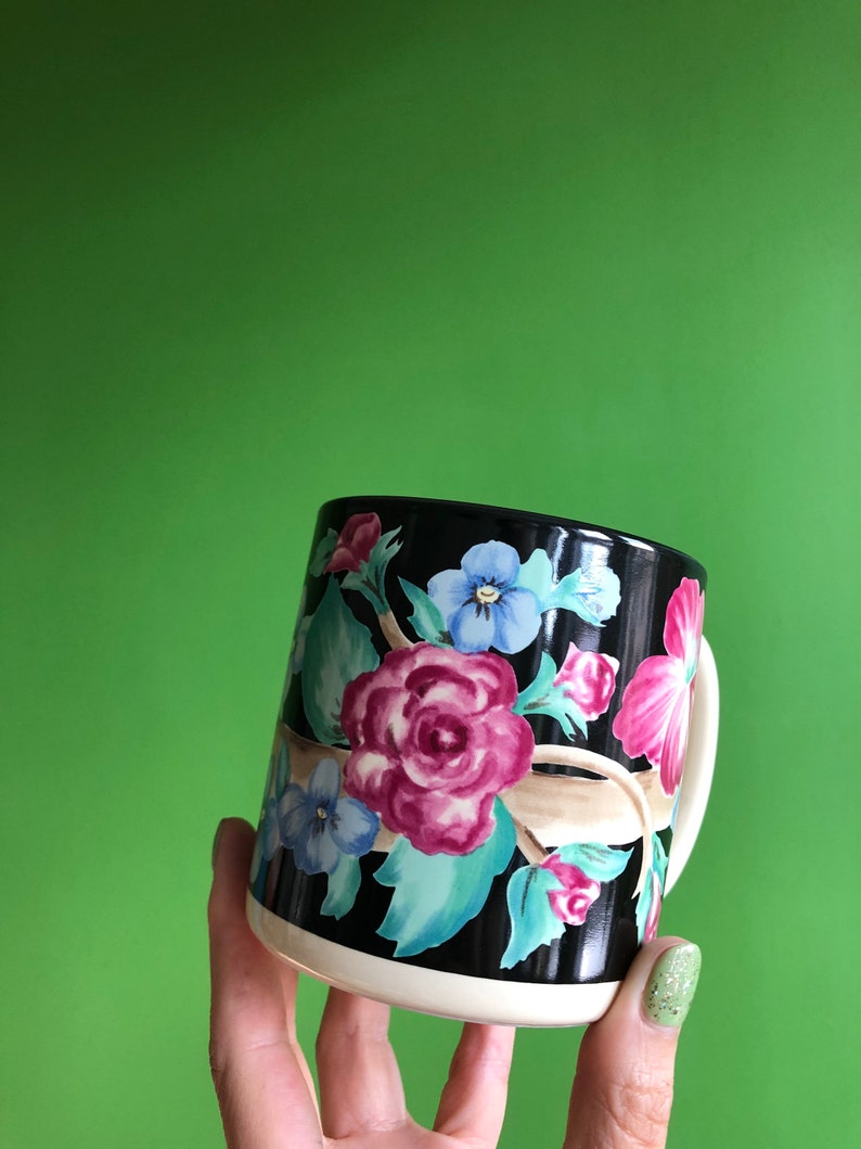 Bold Vintage Floral Coffee Mug / Dark Forest Floral Mug / Vintage ...