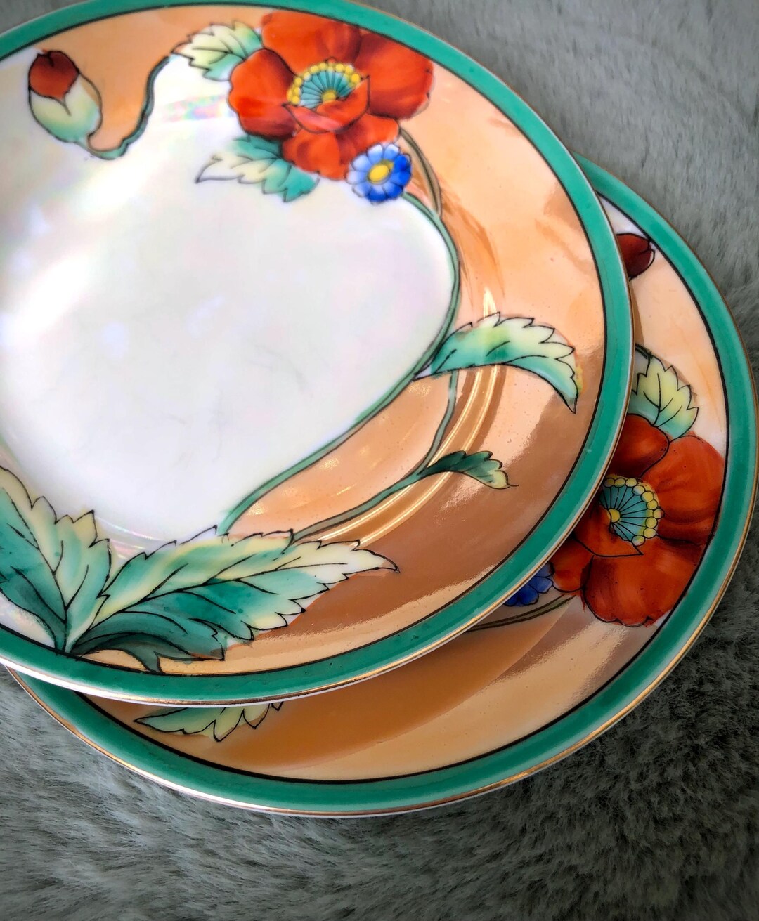 Vintage Set of Two Noritake Japan Iridescent Floral Plates / Rare ...