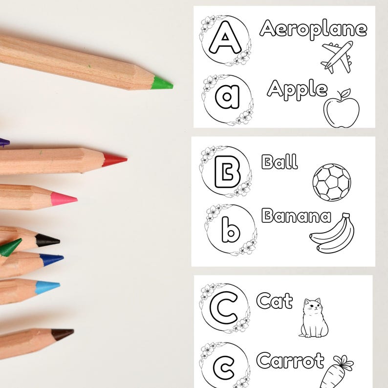 Alphabet Coloring Pages, ABC With Pictures, Kids Learning Activity (PDF ...